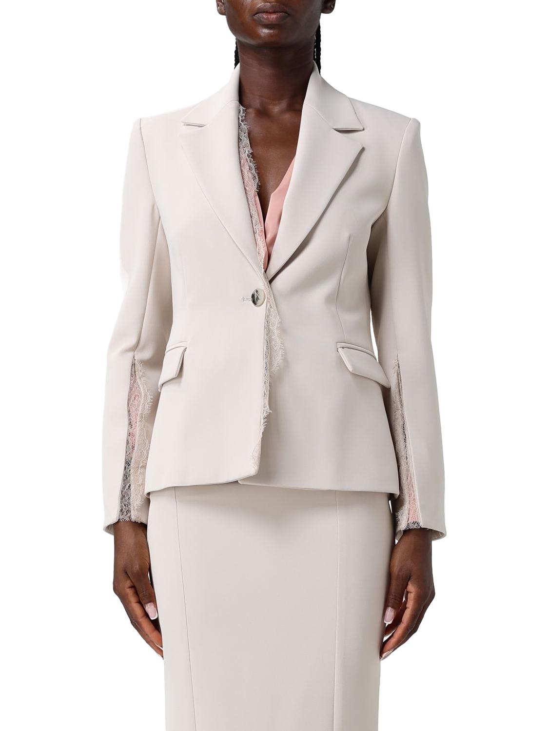 HANITA single-breasted polyester blazer with lace inserts and v-revers